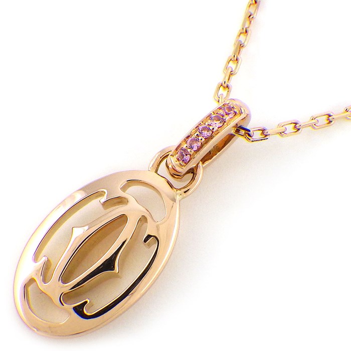 カルティエ Cartier ネックレス ロゴ ドゥーブル C2 2C 5ポイント ピンク サファイア K18PG 【箱・保付き】 【中古 ...