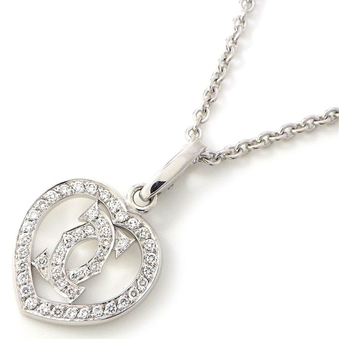 カルティエ Cartier ネックレス 2C C2 ハート ロゴ オープン ダイヤモンド K18WG 【中古】 | ジェイビーワークス 公式 ...