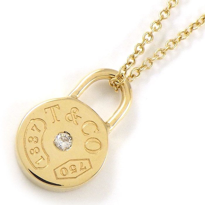 ティファニー Tiffany & Co. ネックレス 1837 ラウンド サークル ロック ロゴ 1ポイント ダイヤモンド K18YG 【中古 ...