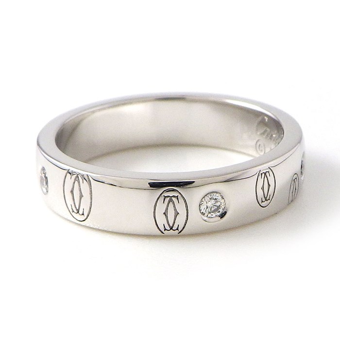 カルティエ Cartier リング ハッピーバースデー SM ロゴ バンド C2 2C 5ポイント ダイヤモンド K18WG 8号 / #48 ...