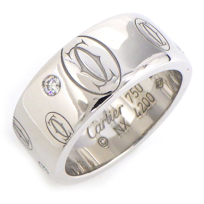 カルティエ Cartier リング ハッピーバースデー LM ワイド ラージ C2 2C ロゴ 5ポイント ダイヤモンド K18WG 12号 ...