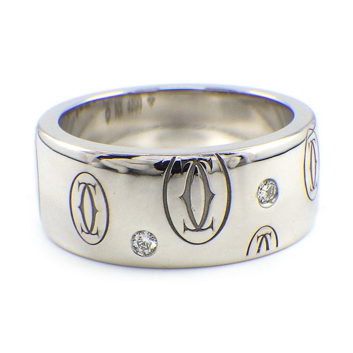 カルティエ Cartier リング ハッピーバースデー LM ワイド ラージ C2 2C ロゴ 5ポイント ダイヤモンド K18WG 12号 ...