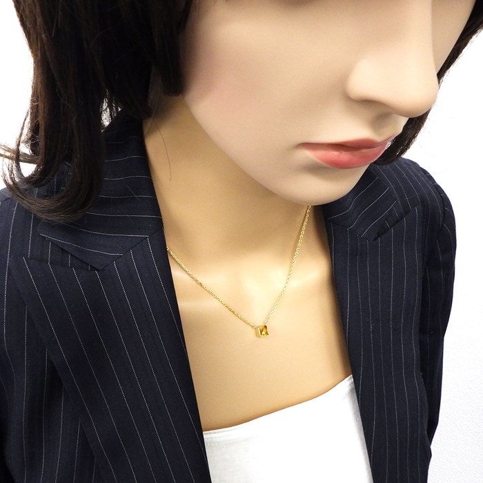 カルティエ Cartier ネックレス タンク キューブ 2C C2 ロゴ フォルサチェーン 1ポイント スクエア バフトップカット シトリン ...