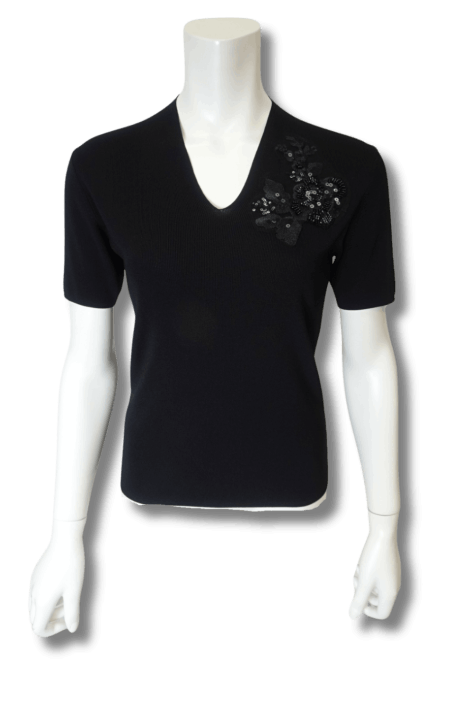 2025年春夏 胸元スパンコール刺しゅう使いVネック半袖セーター 2511004 ｜Super Beauty公式通販