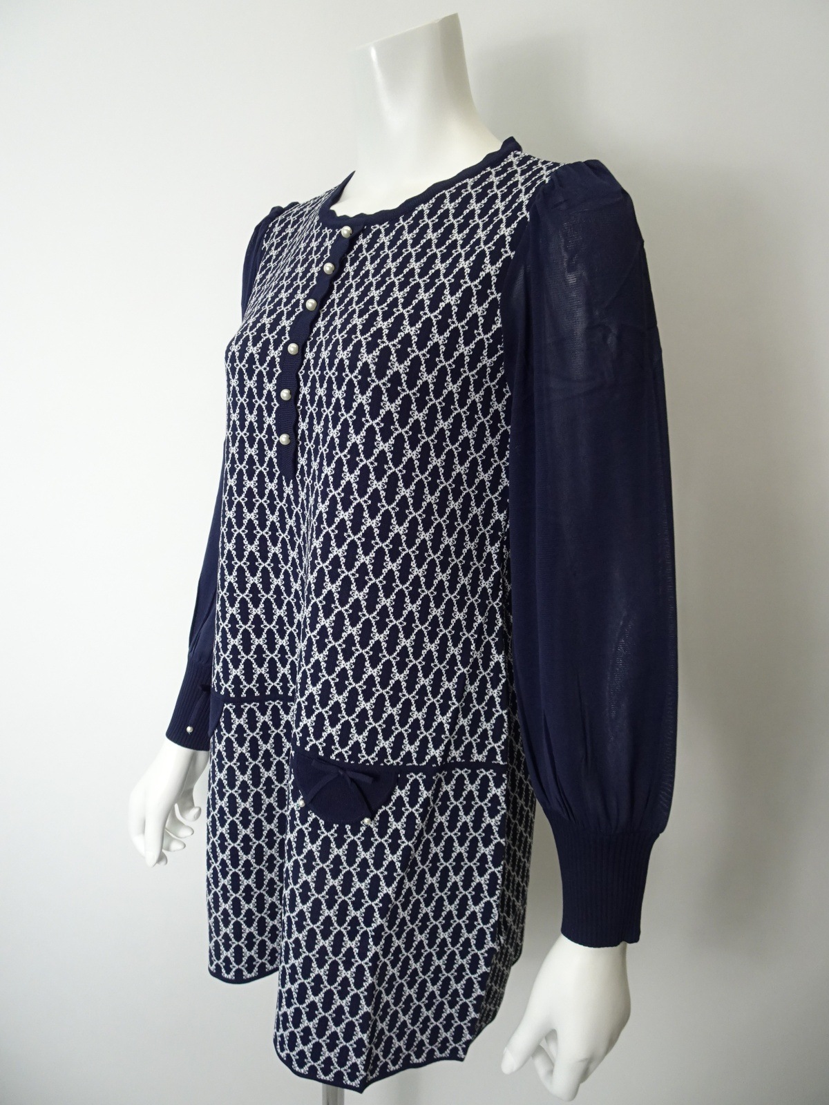 2025年秋冬 ジャガード編み袖パワーネット素材 ニットチュニック 2521008 ｜Super Beauty公式通販