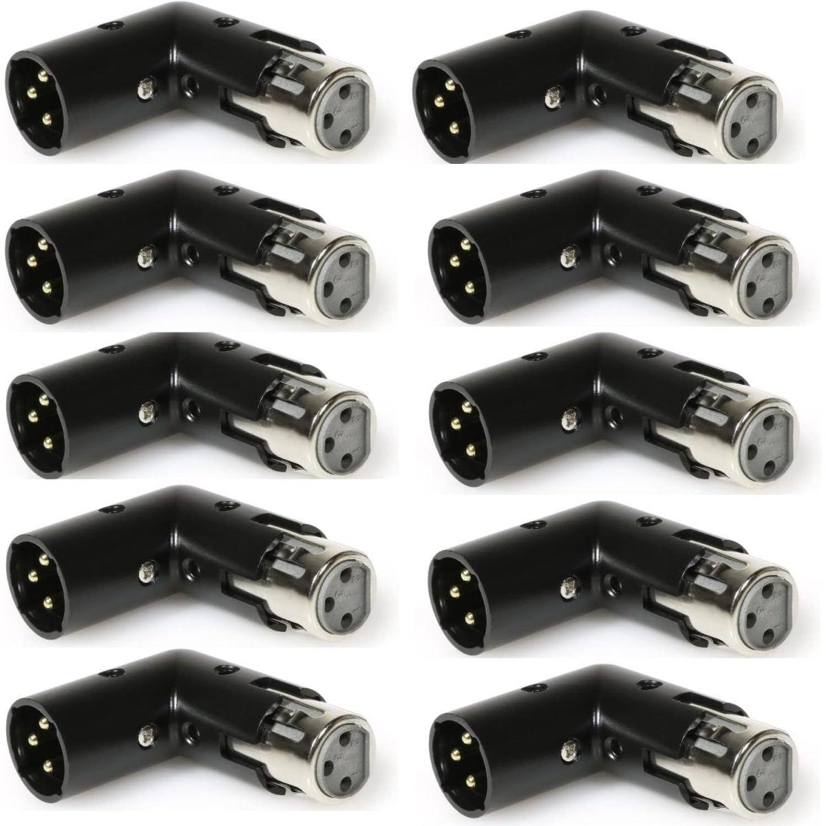 LyxPro XLR アングルアダプター デュアルオスとメス 左右4つの異なる角度に配置 90度 他の用途に干渉するミキサーに最適 - 10個 ...
