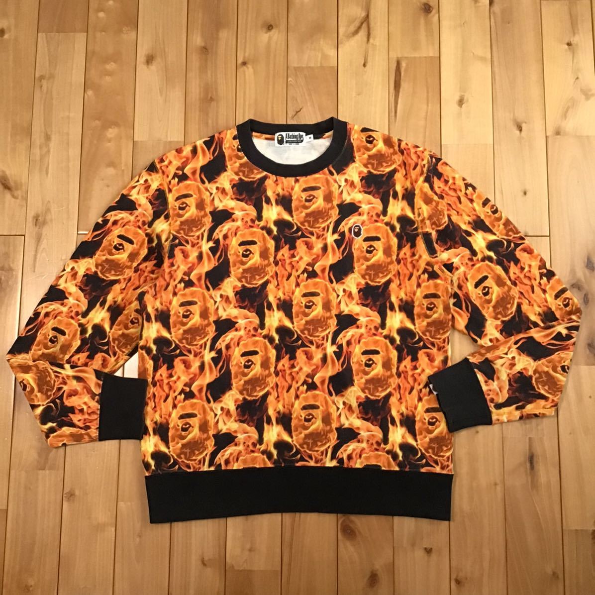 BAPE FLAME 長袖スウェット Mサイズ a bathing ape BAPE fire sweat shirt エイプ ベイプ アベイ ...