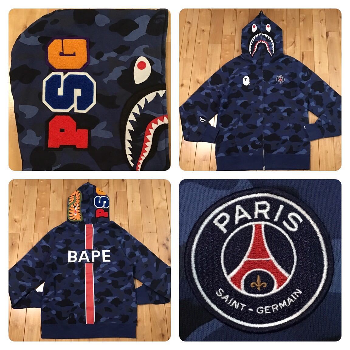 ★2XL★ PSG シャーク パーカー a bathing ape BAPE camo Paris shark full zip hoodie ...