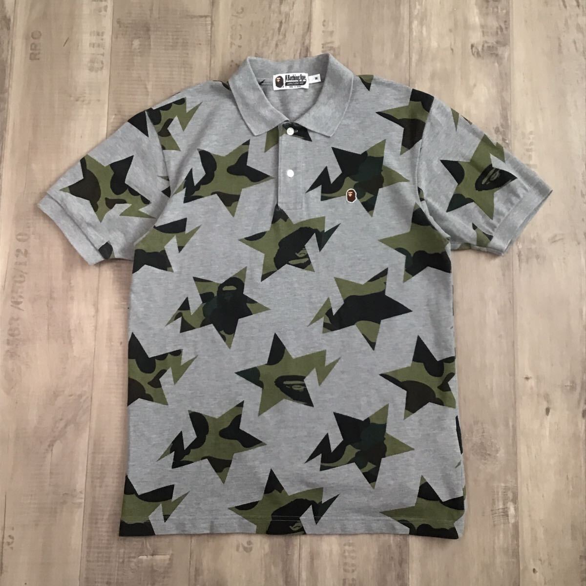 BAPE スター ポロシャツ Mサイズ 1st camo green グレー a bathing ape star BAPE STA エイプ ...