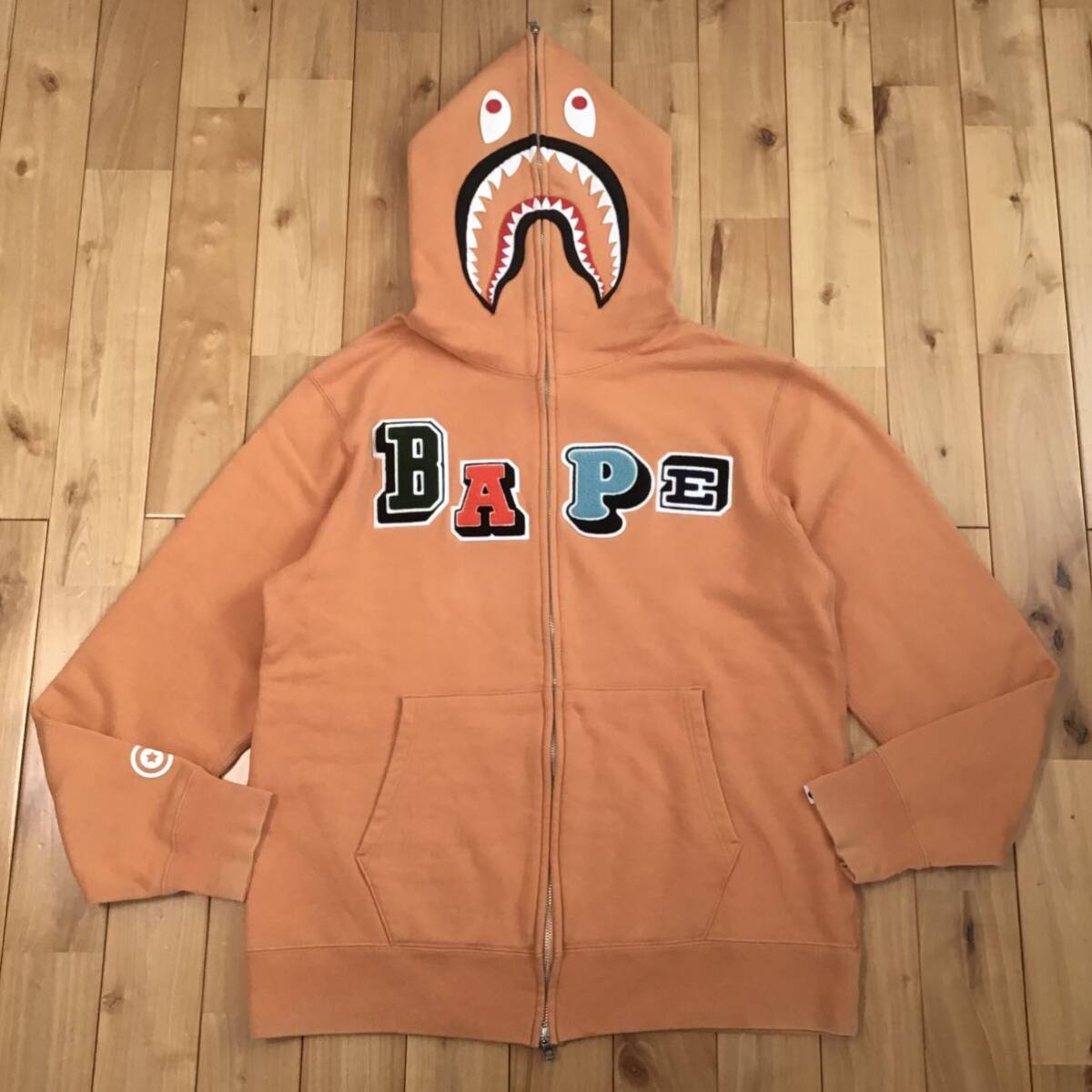 ★2XL★ BAPE logo multi fonts シャーク パーカー orenge shark full zip hoodie a ...