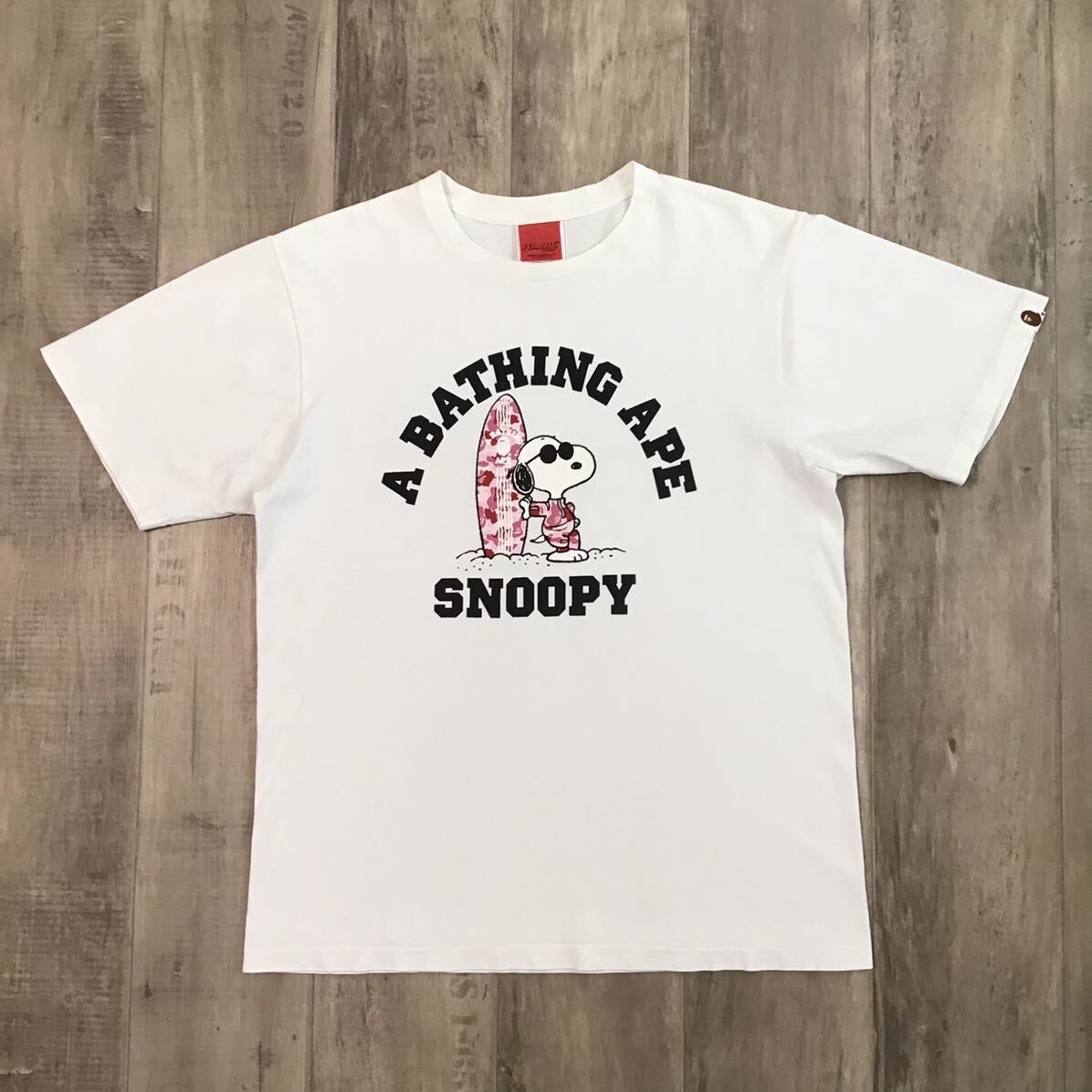 SNOOPY × BAPE ABC camo pink サーフボード Tシャツ Mサイズ a bathing ape スヌーピー peanuts エイプ ベイプ 迷彩 ABCカモ ピンク ...