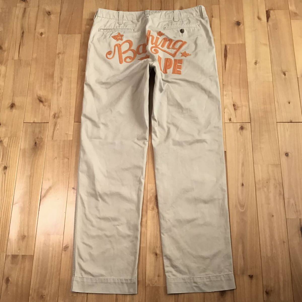BAPESTA 刺繍 パンツ Lサイズ ベージュ a bathing ape star BAPE sta logo pants エイプ ベイプ ...