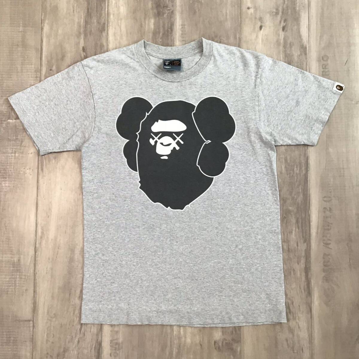 ★激レア★ KAWS × BAPE BIG HEAD Tシャツ Sサイズ グレー a bathing ape カウズ エイプ ベイプ アベイ ...
