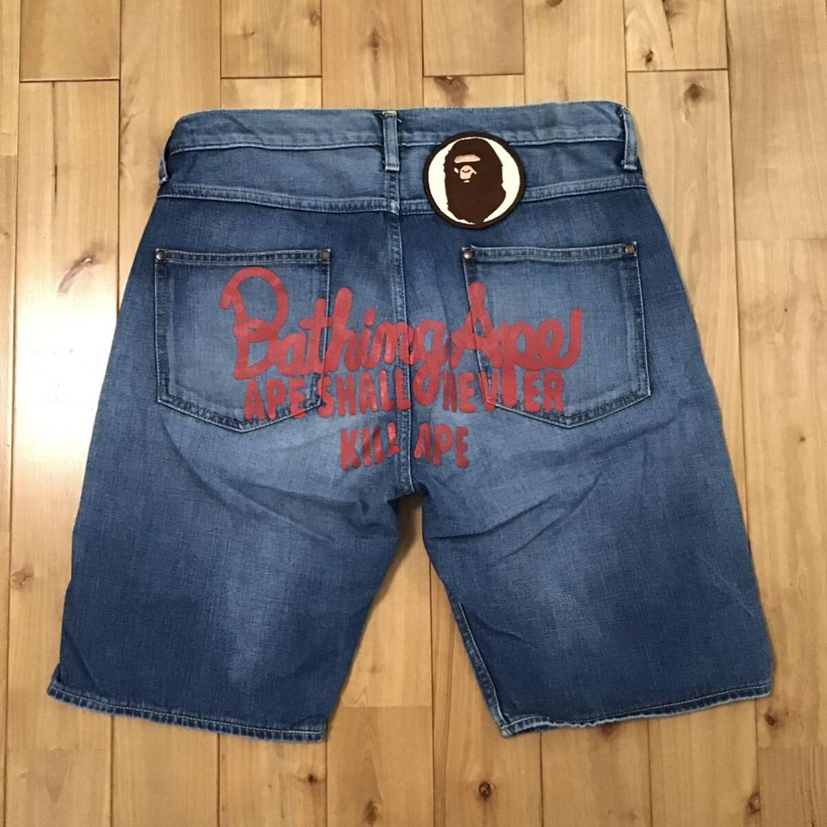 BAPE champion logo デニム ハーフパンツ Sサイズ a bathing ape BAPE head denim shorts ...