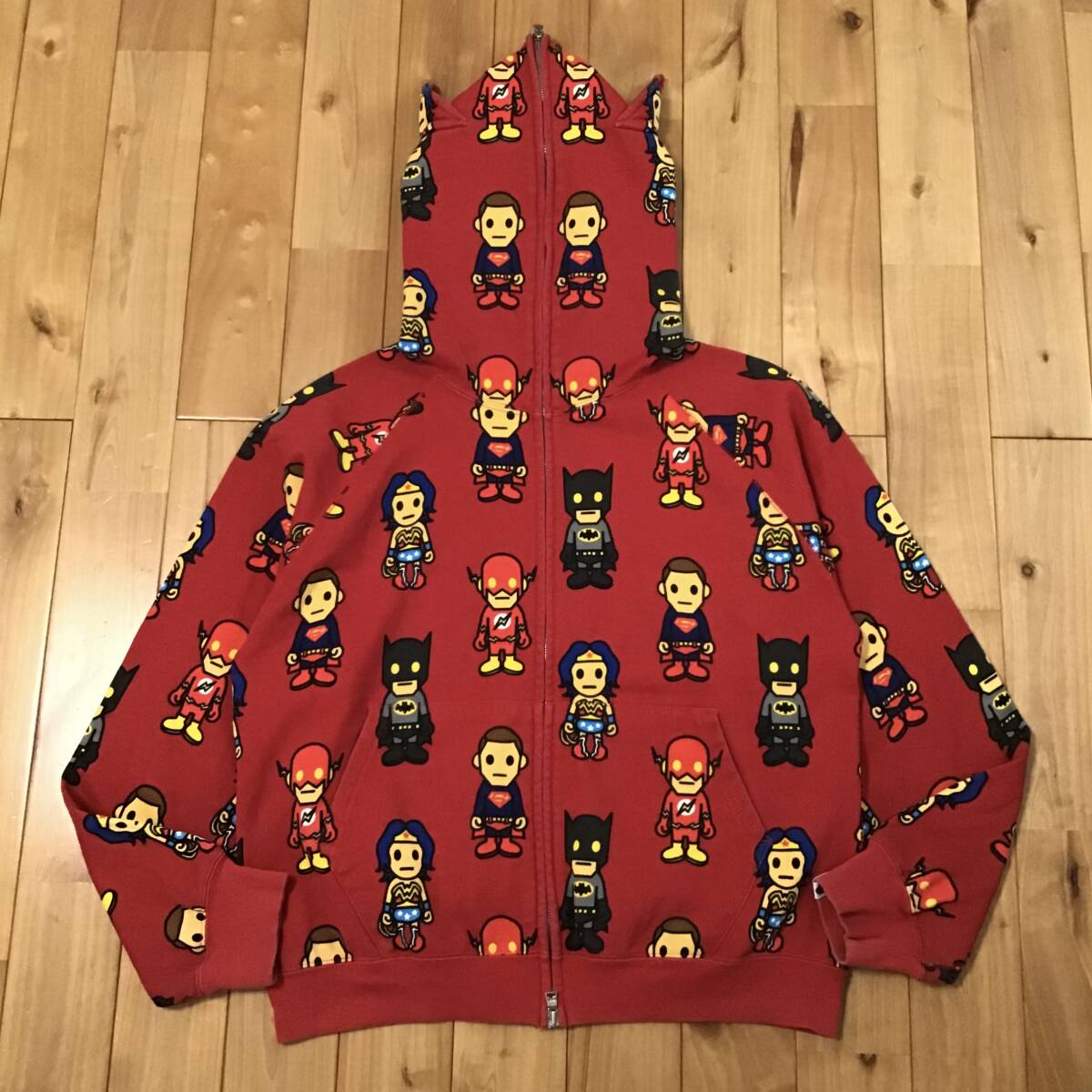 DC Comics × BAPE フルジップ パーカー Sサイズ Red a bathing ape full zip hoodie DC ...