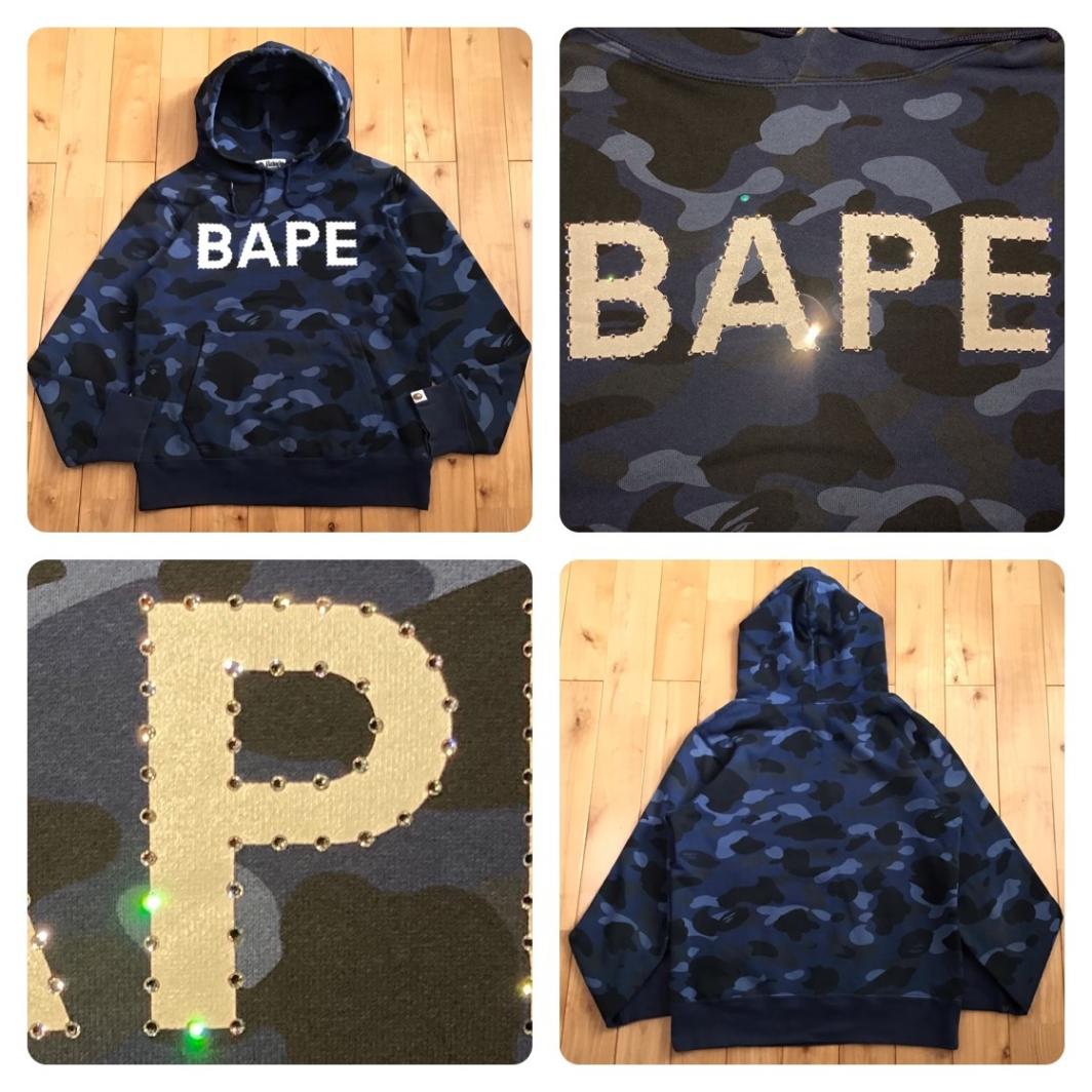 CRYSTAL STONE BAPE LOGO プルオーバー パーカー Mサイズ Blue camo a bathing ape pullover hoodie エイプ ベイプ 迷彩 ...