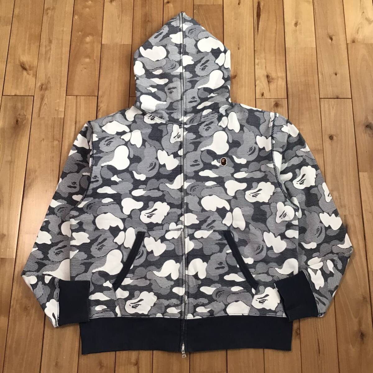 BAPE camo フルジップ パーカー Lサイズ ネイビー a bathing ape full zip hoodie エイプ ベイプ ...