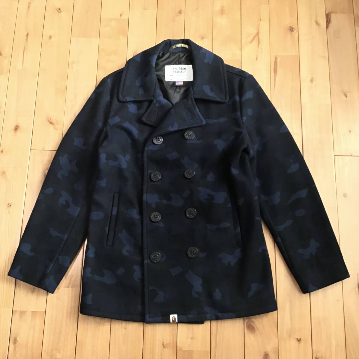 ★XL★ SCHOTT × BAPE camo メルトン ウール ピーコート a bathing ape coat エイプ ベイプ アベイ ...
