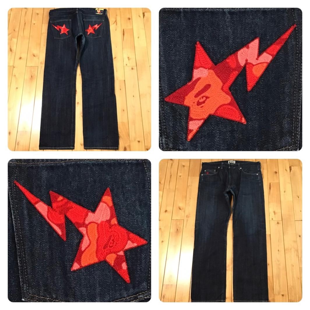 ★XL★ BAPE STA 刺繍 Denim Pants a bathing ape star BAPE camo デニム パンツ エイプ ベ ...
