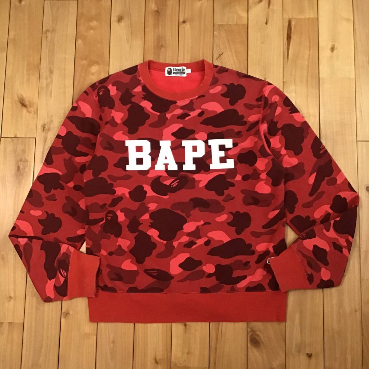 BAPE LOGO Red camo 長袖 スウェット Lサイズ a bathing ape エイプ ベイプ アベイシングエイプ レッドカモ ...