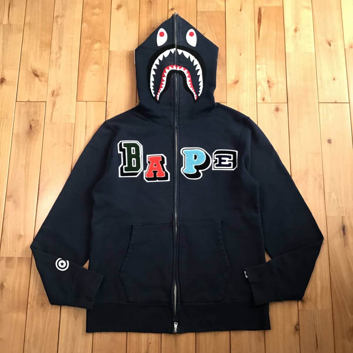 BAPE logo multi fonts シャーク パーカー Lサイズ NAVY shark full zip hoodie a ...