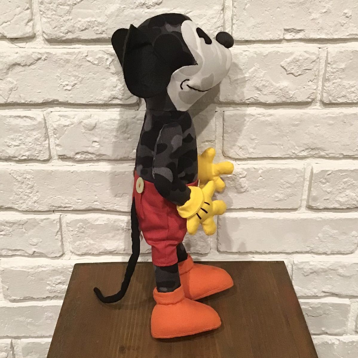 ★新品★ Disney × BAPE camo ミッキーマウス ぬいぐるみ a bathing ape mickey エイプ ベイプ アベイ ...
