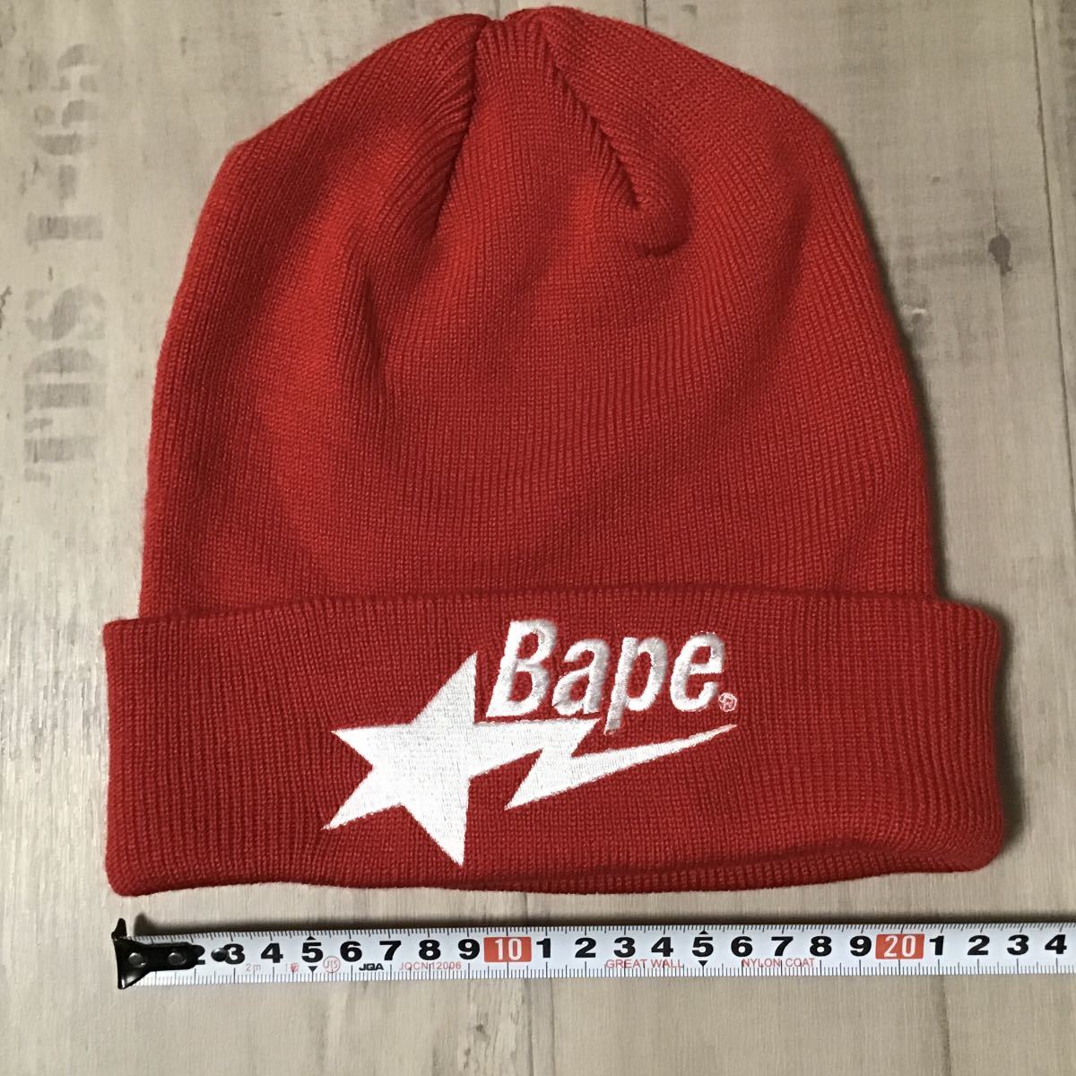 BAPE STA LOGO ニット帽 Red a bathing ape star エイプ ベイプ アベイシングエイプ ビーニー ニット ...