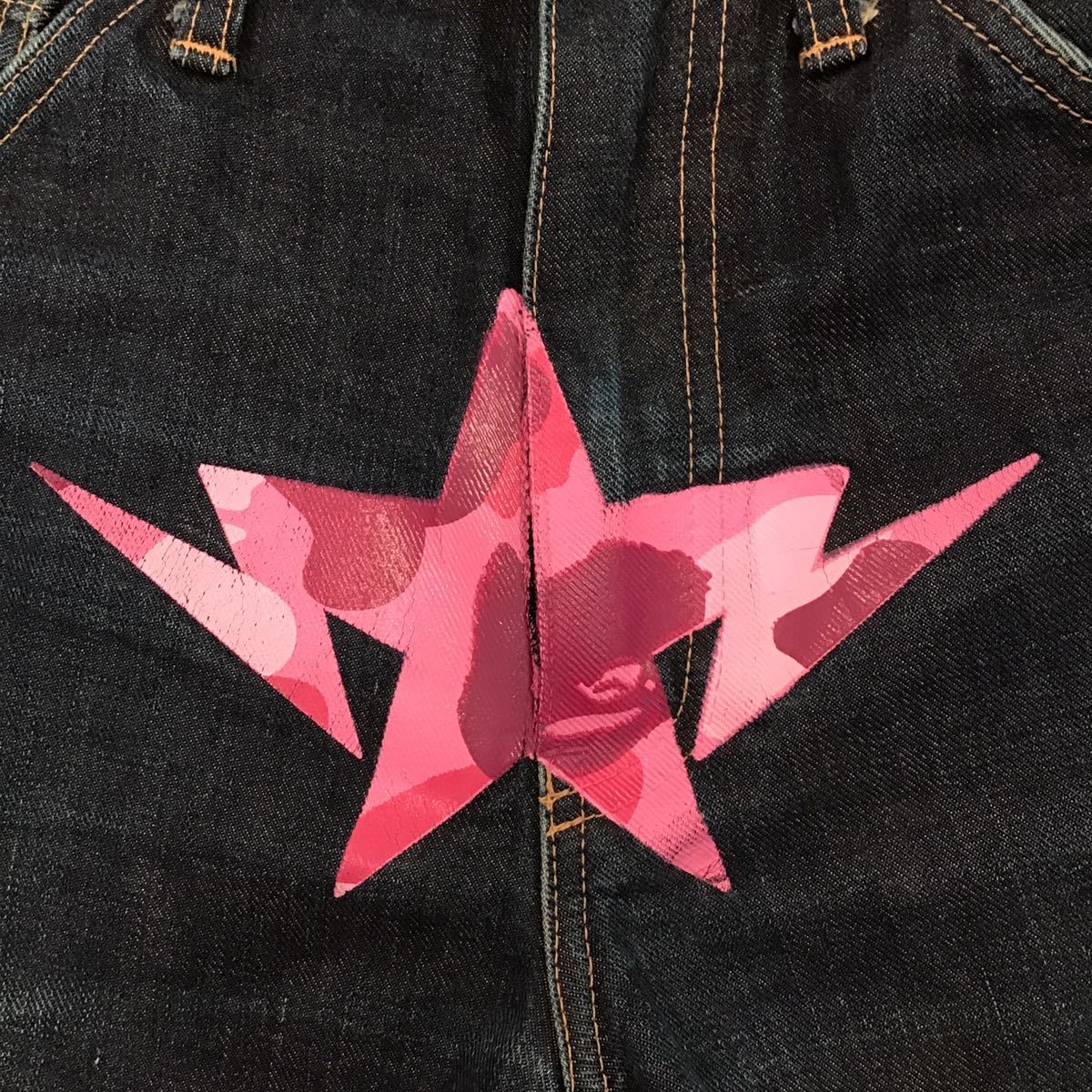 Pink camo BAPESTA denim pants Mサイズ indigo a bathing ape BAPE sta デニム ...