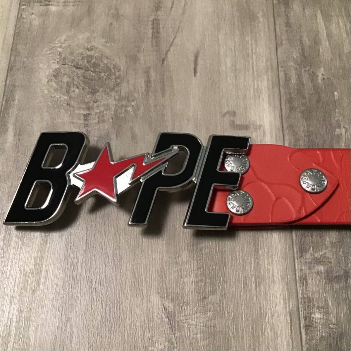 BAPE STA 型押し レザー ベルト オレンジ Lサイズ a bathing ape star leather belt エイプ ベイプ ...