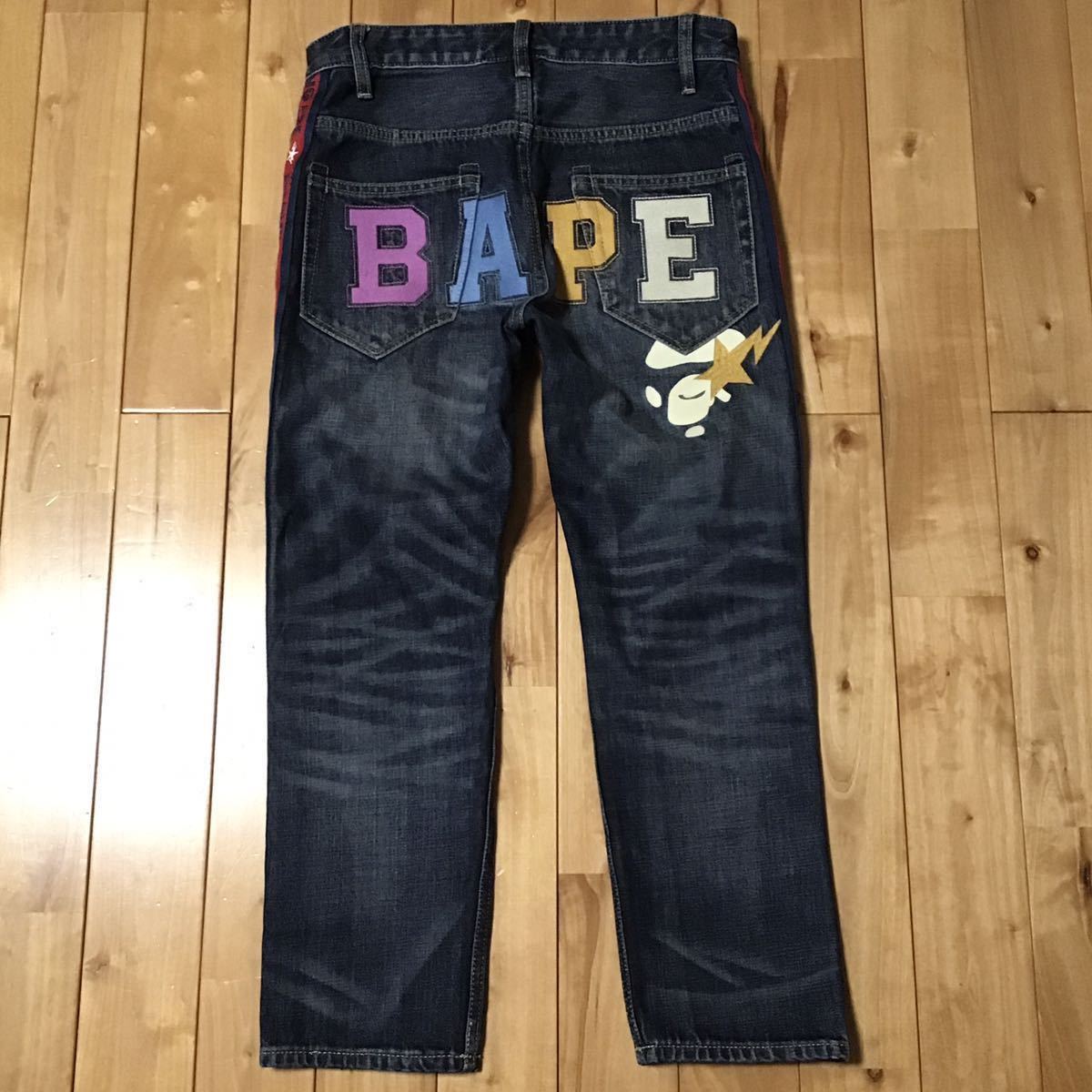 BAPE LOGO Slim Fit Denim Pants Sサイズ a bathing ape BAPE STA STAR デニム エイプ ベイプ アベイシングエイプ スター w616 ...