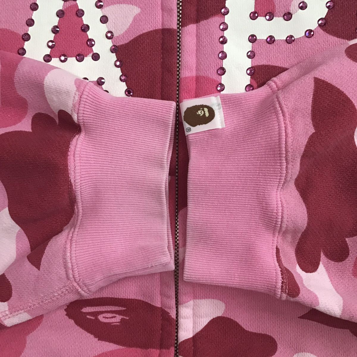 ★XL★ スワロフスキー BAPE LOGO パーカー Pink camo a bathing ape Swarovski full zip ...
