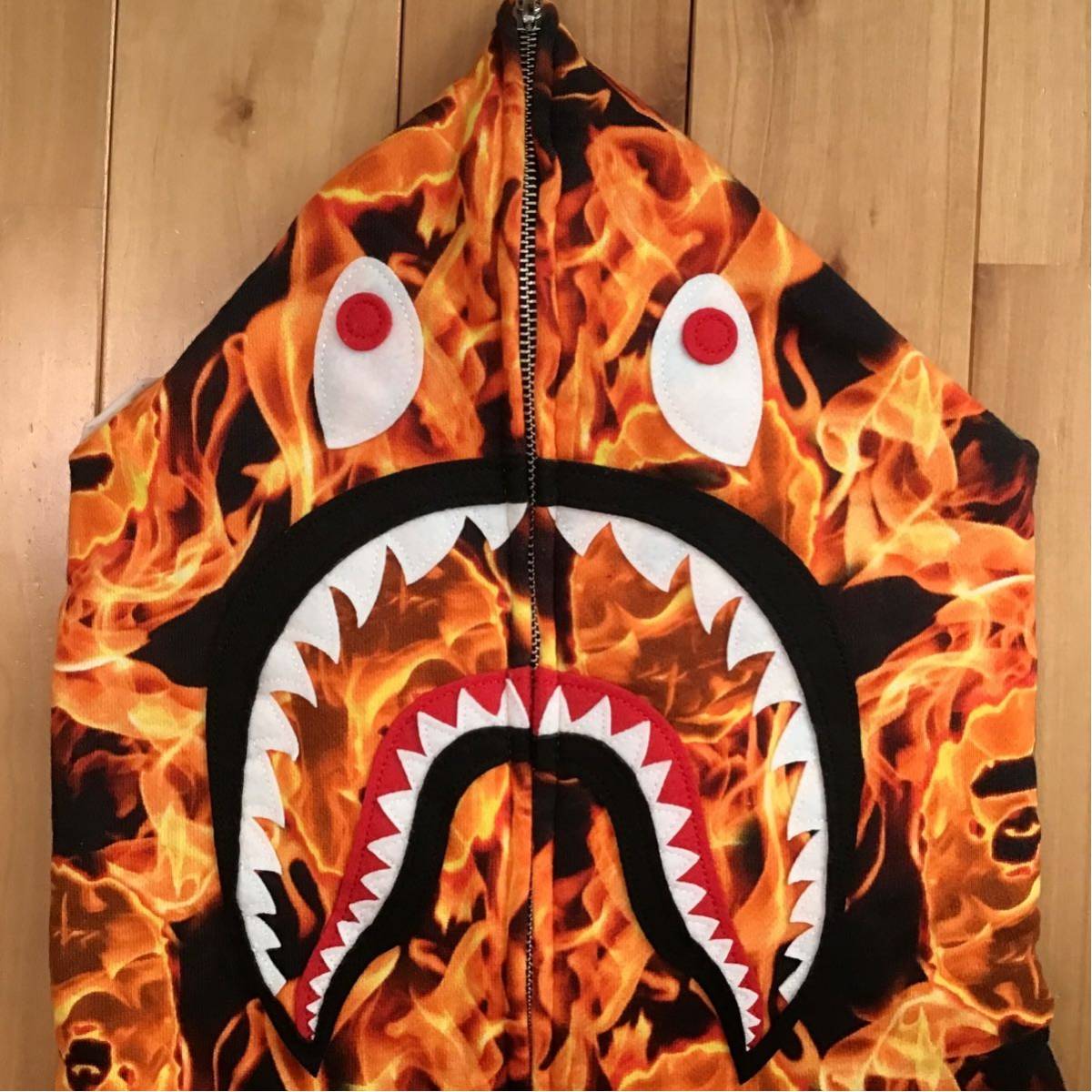 ★美品★ XL BAPE flame シャーク パーカー fire shark full zip hoodie a bathing ape ...
