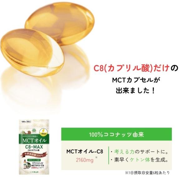 仙台勝山館 MCTオイル C8-MAX ソフトカプセル 120粒 勝山 仙台 MCT オイル oil ココナッツ C8 高品質 糖質制限 糖質オフ 糖質ゼロ 無味無臭 バターコーヒー 中鎖脂肪 ...