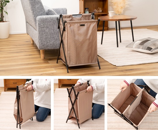 【MIP】フォールディングバスケットL｜深さあり｜折りたたみ｜衣類収納｜持ち運びが可能｜選べる3色｜MIP-77【公式HAPSENT（ハプセント）】