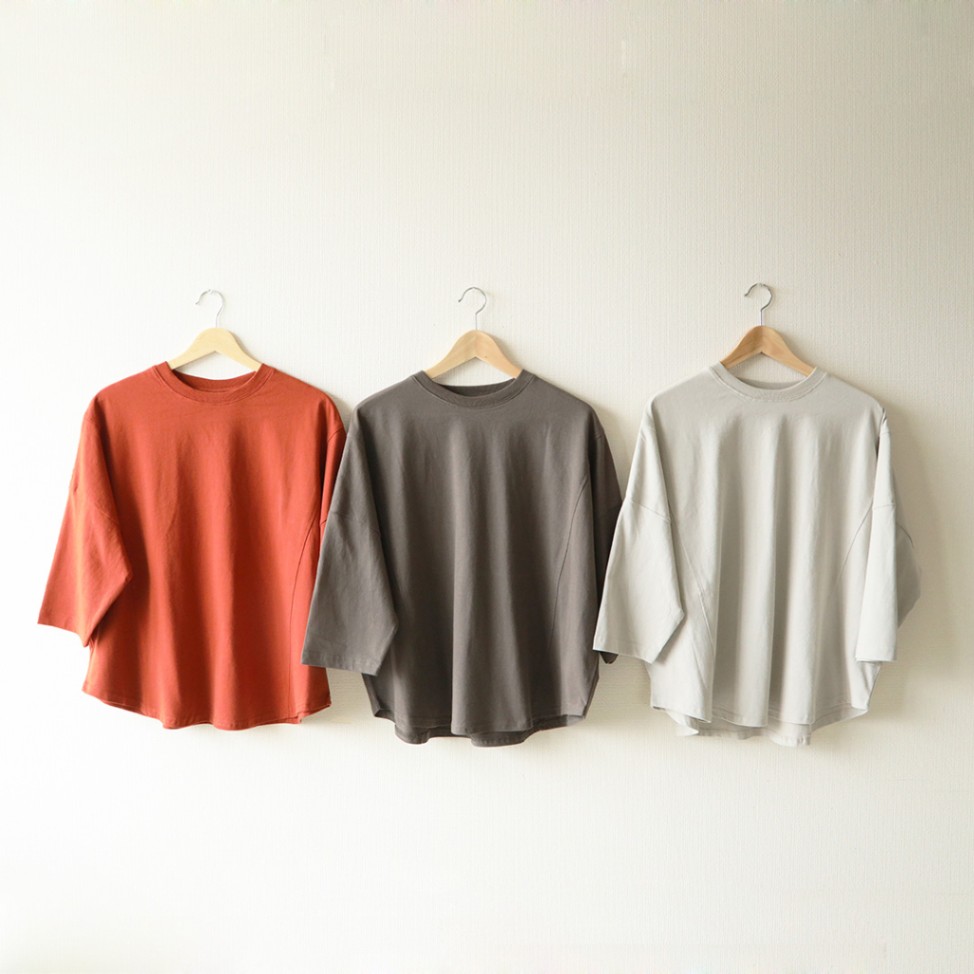 kermu (ケルム) 秋の大人ワイド8分袖Tシャツ（コットン天竺） グレージュ/オレンジ/ブラウン|kermu |北欧雑貨＆インテリアのオンラインショップ【KOZLIFE】