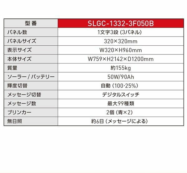 キタムラ産業 ソーラー式LED電光盤《フルカラー1文字3段》SLGC-1332 | 保安資材 | 金物資材商店 KONITEC