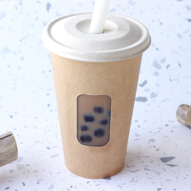 紙コップ・フタ KMT-16窓有 ナチュラル｜テイクアウト容器の通販Pakumo（パクモ）｜旧＋KP