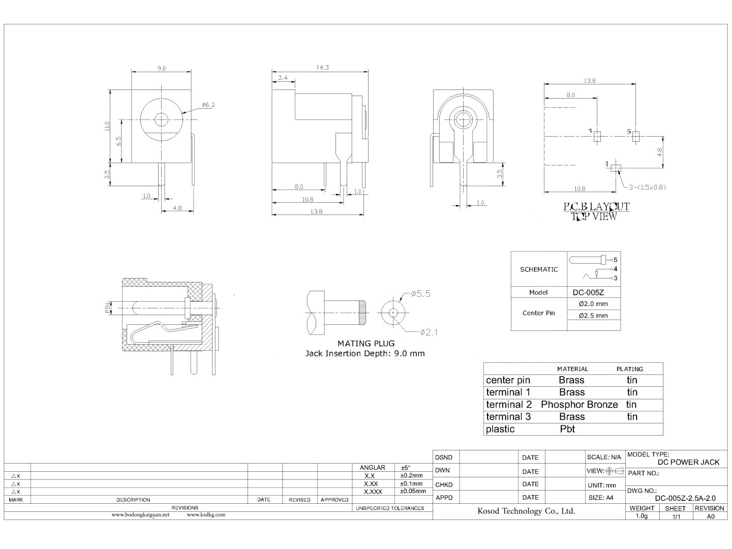 DC電源ジャック 10個 DC-005-Z ブレッドボード対応 - 電子パーツ通販のKURA 本店