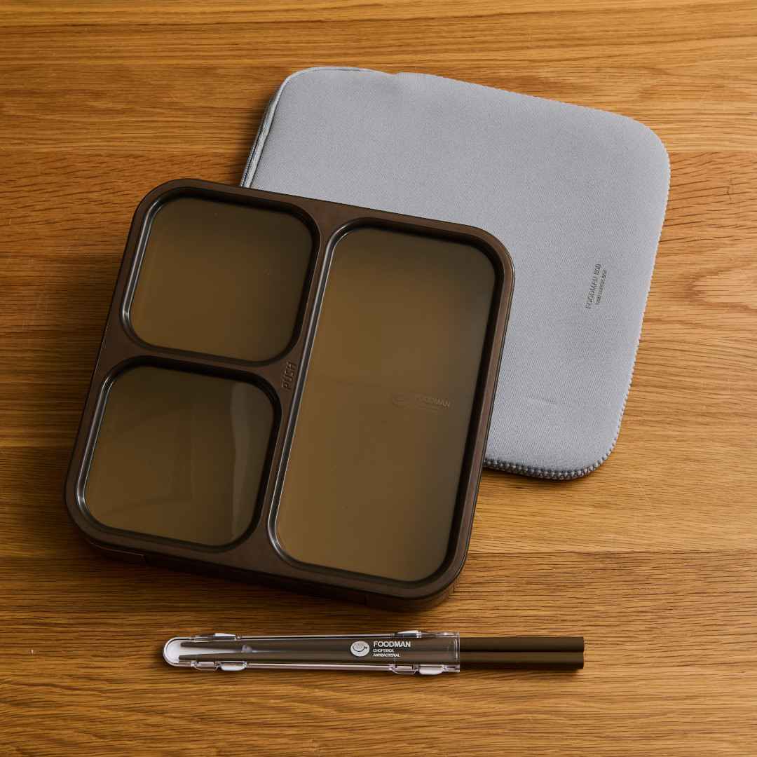 【FOODMAN】 抗菌 薄型弁当箱 800ml・ケース・箸 3点セット アッシュブラウン｜キッチン用品,お弁当箱・水筒,お弁当箱・ランチボックス｜kurasso（クラッソ）