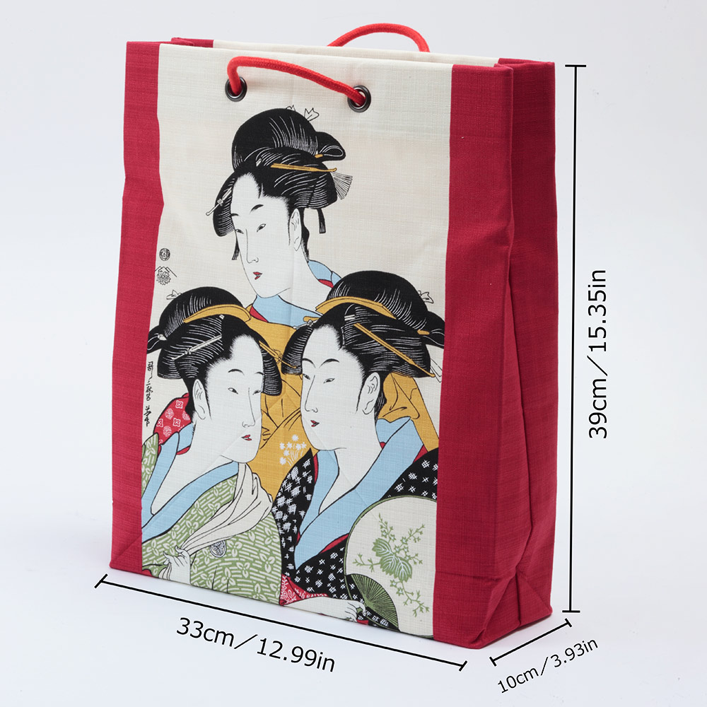 ショッピングバッグ 浮世絵三人 赤 IPM-41-Z | 和雑貨 | 【公式】 人形の久月オンラインストア