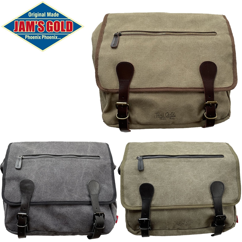 JAMS GOLD(ジャムズゴールド)SINGLE MILITARY BAG JGB-958 バイク用品 車載バッグ ツーリングバッグ ミリタリーテイスト コットン 牛革 簡易防水 取寄品 ...