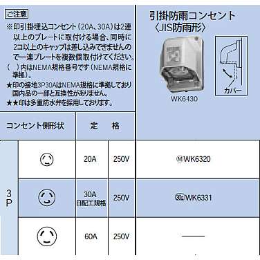 WK6320 || パナソニック(Panasonic) 電設資材 設備工事用配線器具 引掛防雨コンセント 2010-2012 電設資材 [mw ...