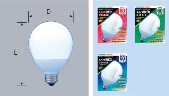 EFG10ED/9 | 三菱電機(MITSUBISHI)90ミリ幅 G10形(40W形ボール電球タイプ) 昼光色(6700K) E26口金 ルピカボールミニ 電球形蛍光ランプ [md] の通販 ...