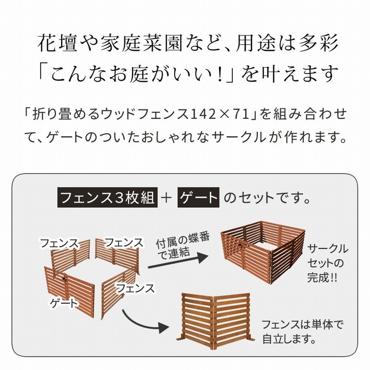 ボーダーフェンス 木製 置くだけ フェンス3枚+ゲートセット 扉 ダークグリーン (WF-142YKGS-DGN) 折り畳めるウッドフェンス ※北海道＋3000円 | 簡単DIYフェンス,置く ...