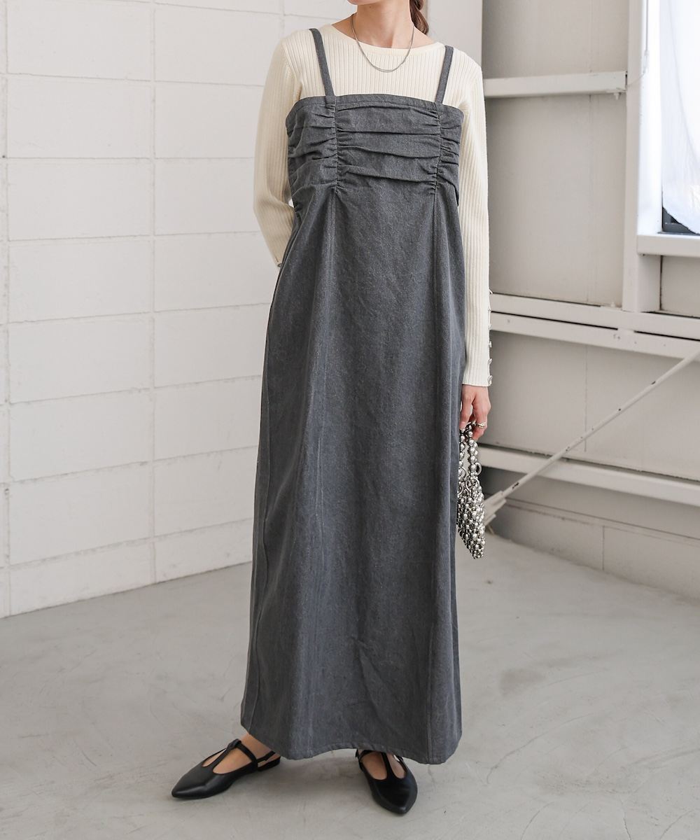 Bab/バブ | 【S・Mサイズ展開】デニムギャザーキャミワンピース【5510012】【仕入れ・卸】ジェイエーシートレーディング公式通販