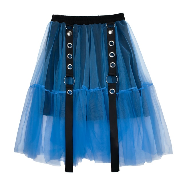 ベルト装備ふわふわチュールスカート【BLUE】｜LISTEN FLAVOR(リッスン