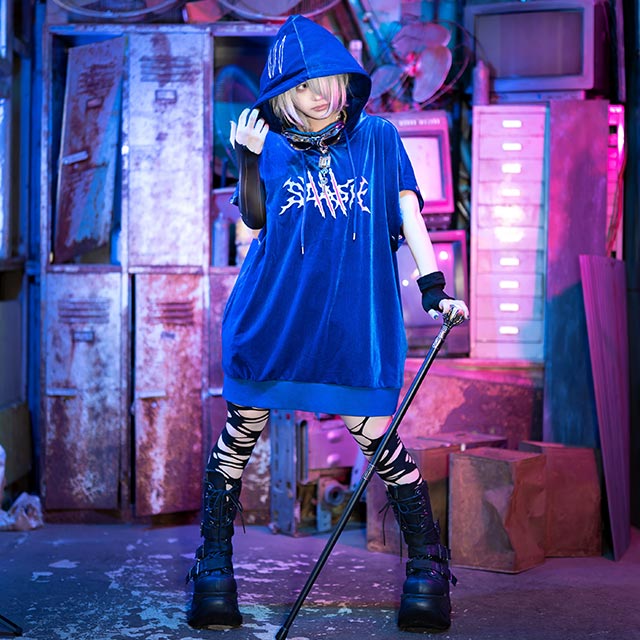 切り裂きスラッシュ2wayベロアパーカー【BLUE】｜LISTEN FLAVOR