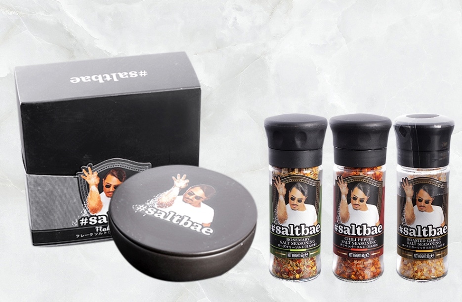 saltbae 4種セット フレークソルト （セラミック容器入り） ・チリペッパー ソルト （ミル付き）・saltbae ローストガーリック ...