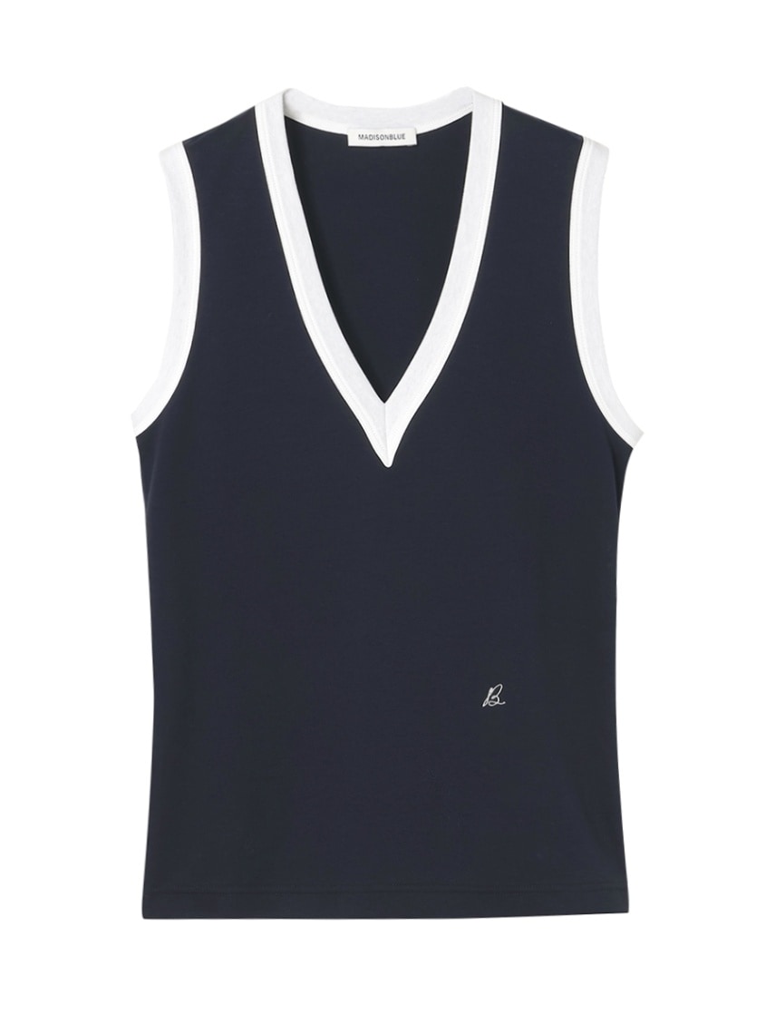 BI-COLOR TRIM DEEP V NECK TANK | 2025SS | MADISONBLUE