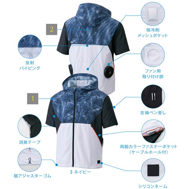 『2024年 最新モデル』フード付き-半袖ブルゾンタイプのVOLT COOL LITE+KF92150 +ファン+バッテリー セット